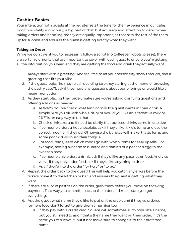Cashier Basics | PDF | Coffee | Cash