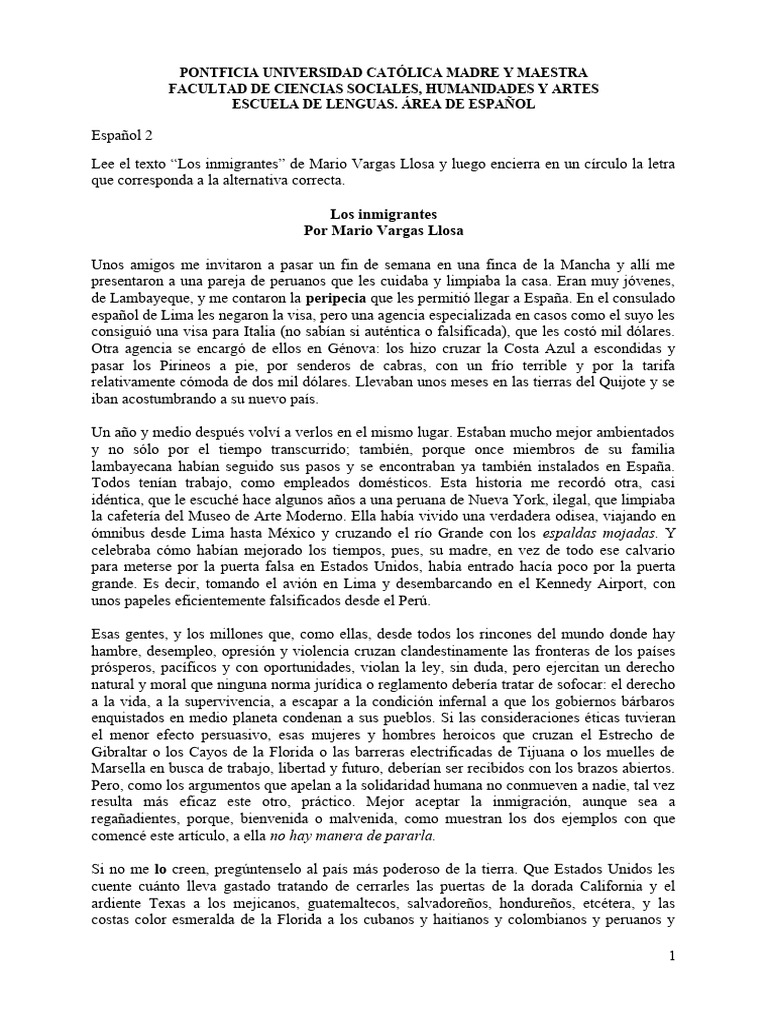 Ejercicio de Comprensión Los Inmigrantes | PDF | Inmigración | España