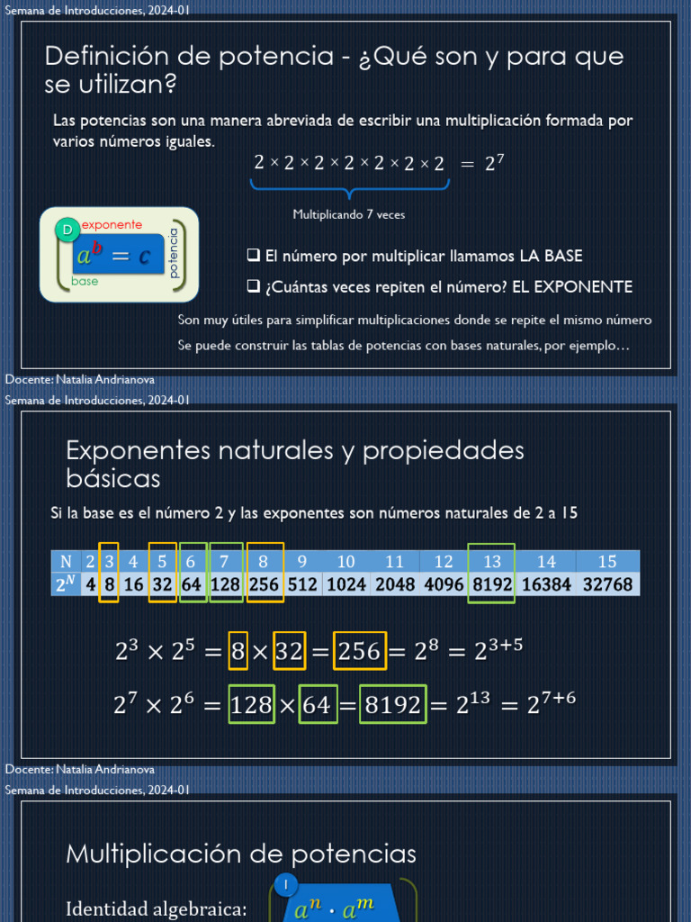 Potencias y Propiedades, Con Actividad | PDF | Exponenciación | División (Matemáticas)