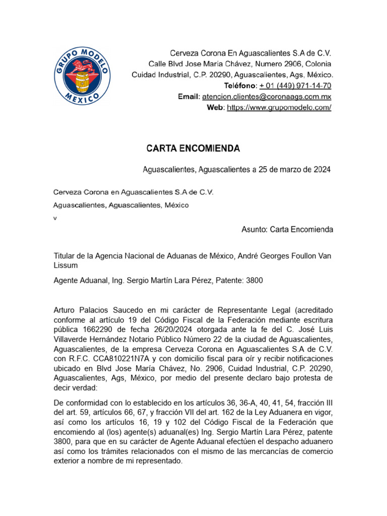 CARTA ENCOMIENDA | PDF