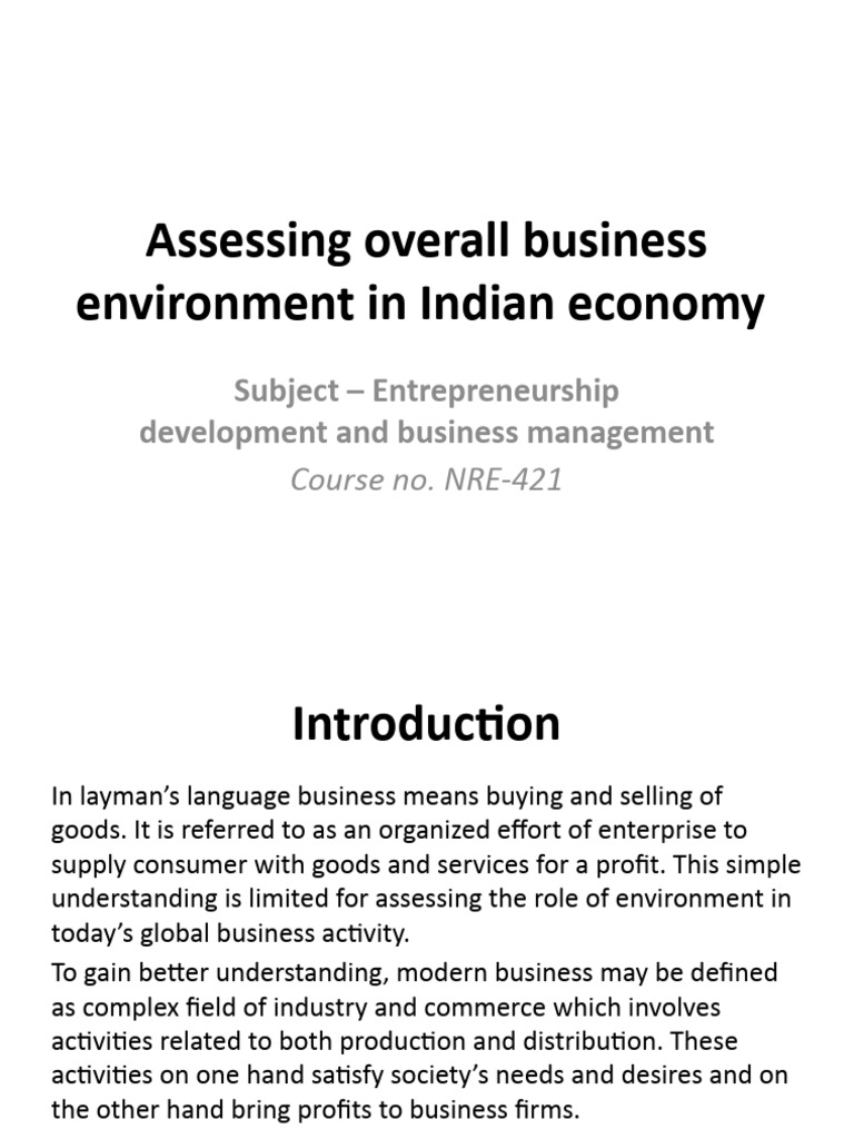 Assessing Overall Business Environment in Indian Economy | PDF ...