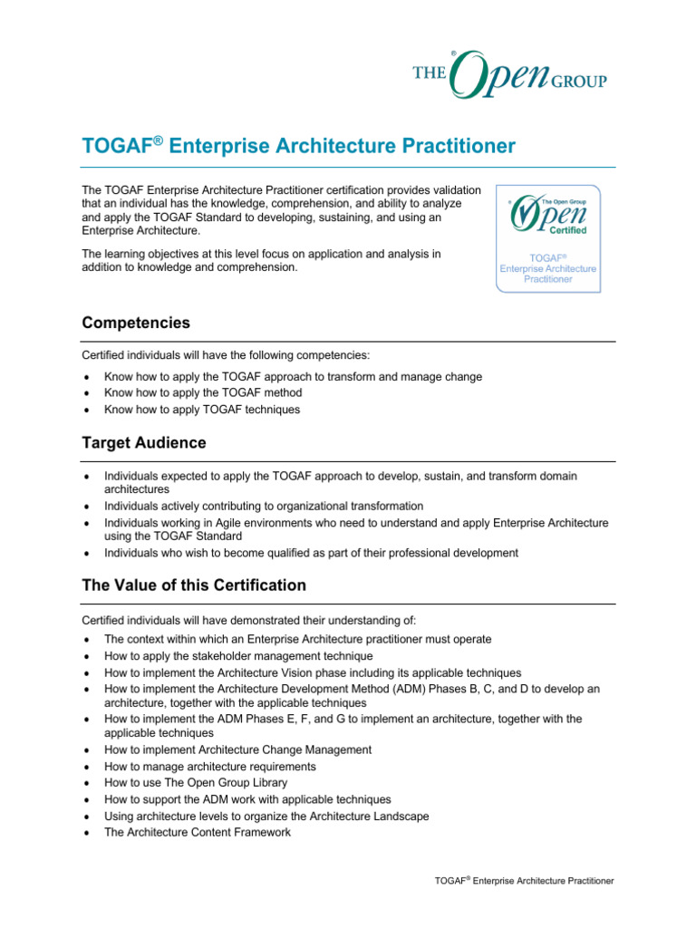 Datasheet Togaf Ea Practitioner | PDF | Enterprise Architecture | Business