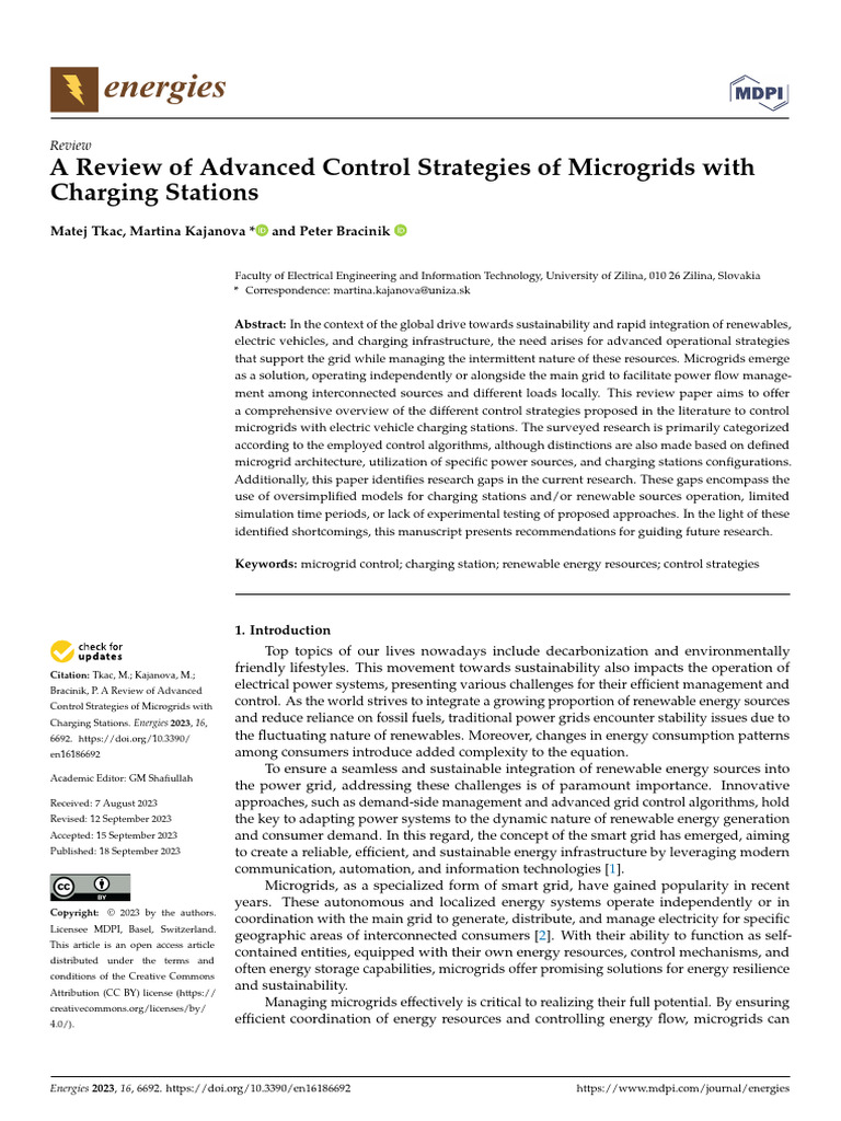 A Review of Advanced Control Strategies of Microgrids With Charging ...