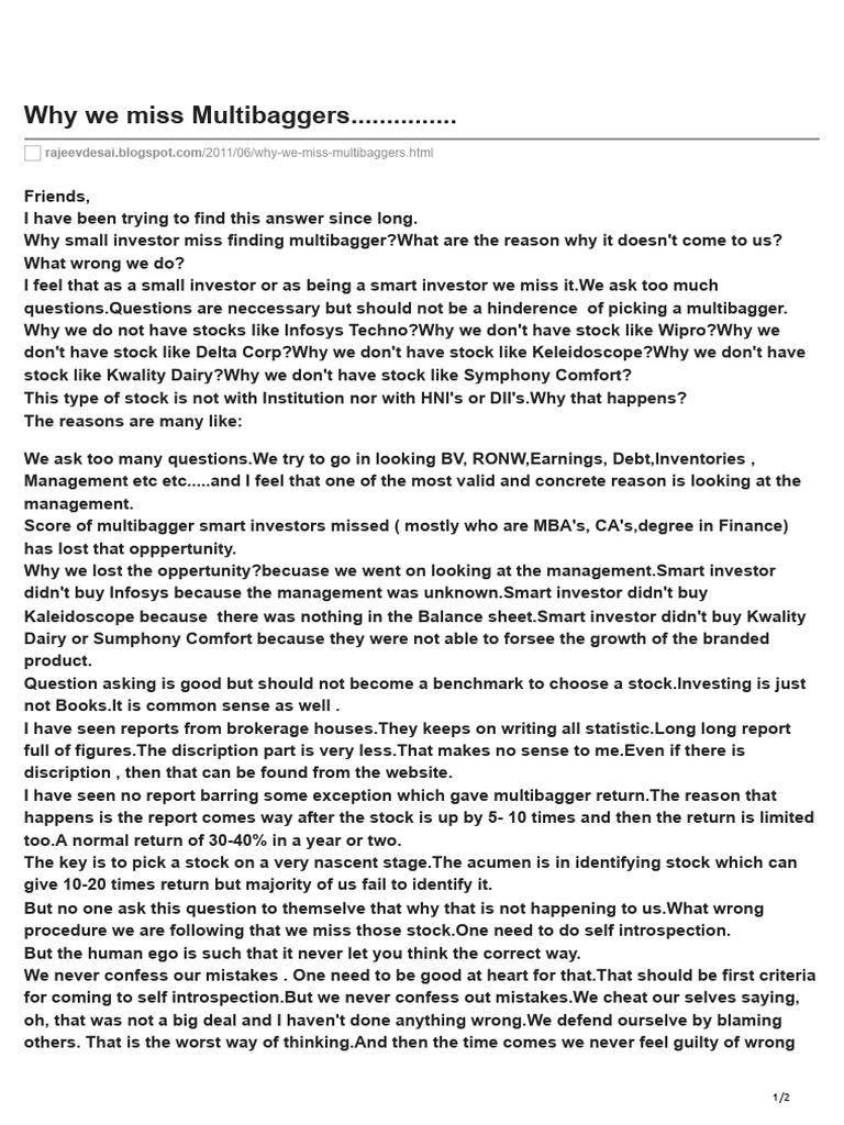 Why We Miss Multibaggers | PDF | Stocks | Corporations