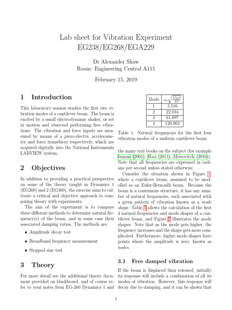 EG268EGA229EG238_vibration_lab_sheet_2019 (1) | PDF | Damping | Normal Mode
