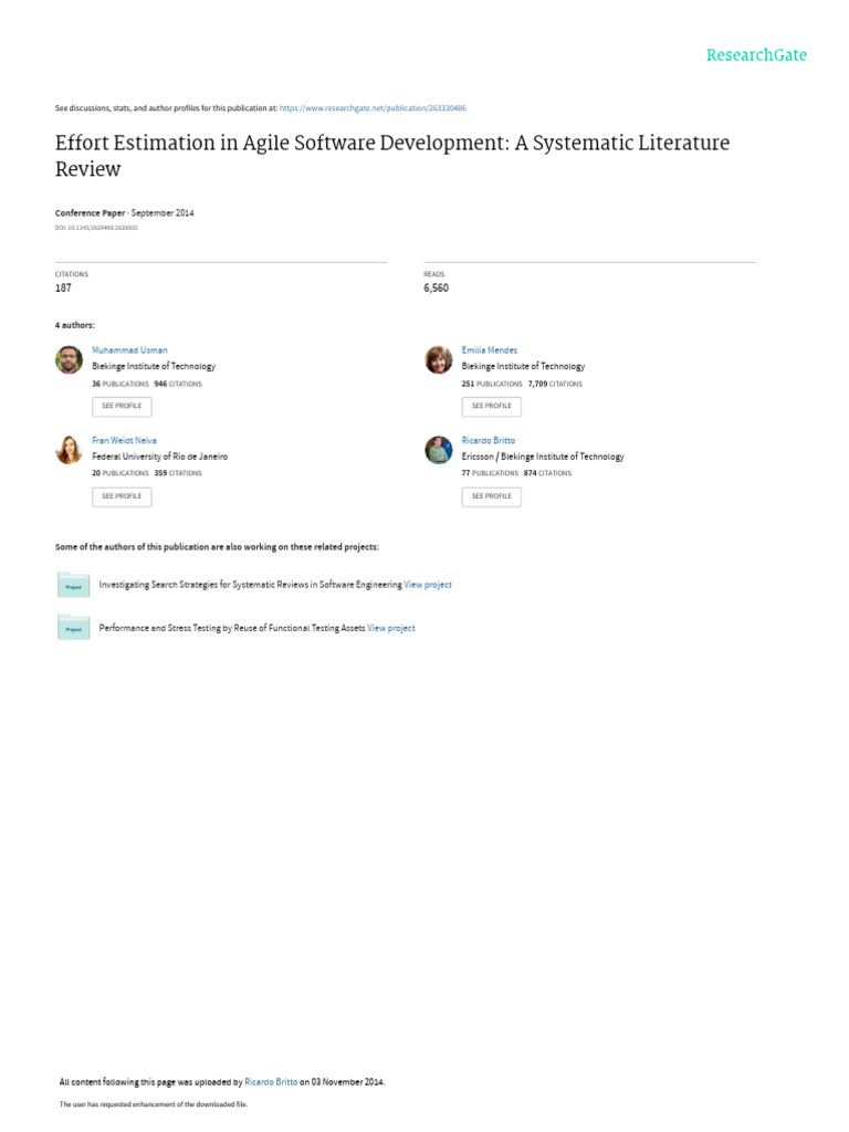 Effort Estimation in Agile Software Development - SLR | PDF | Agile Software Development | Use Case