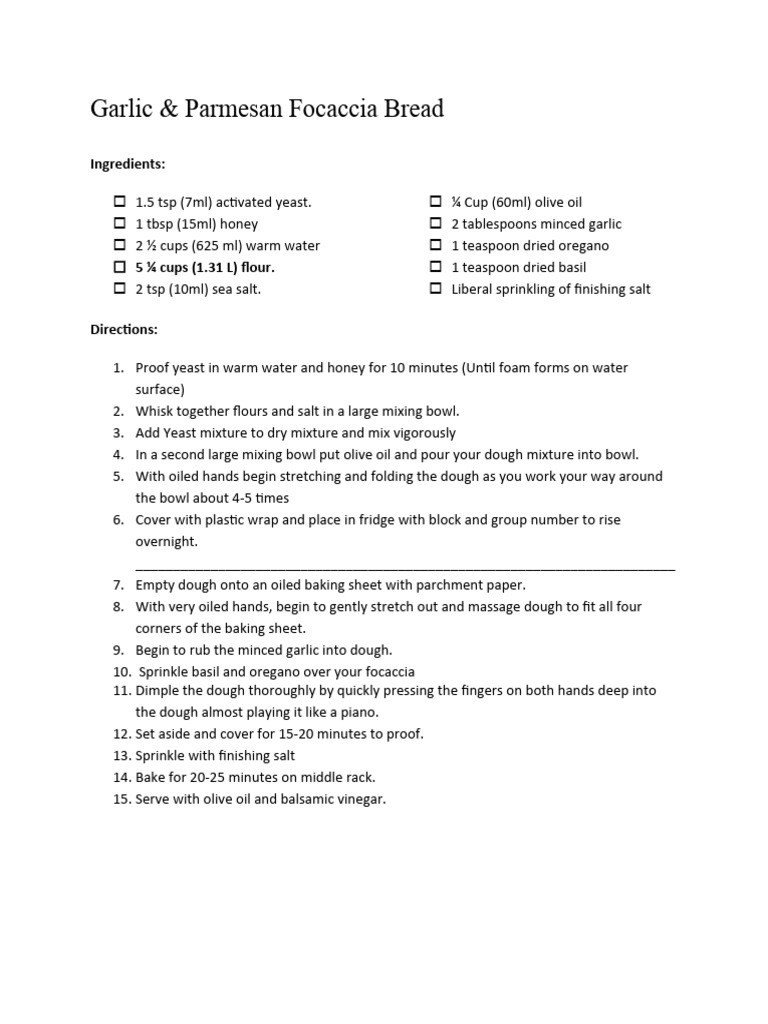 Focaccia Lab Workbook | PDF | Taste | Dough
