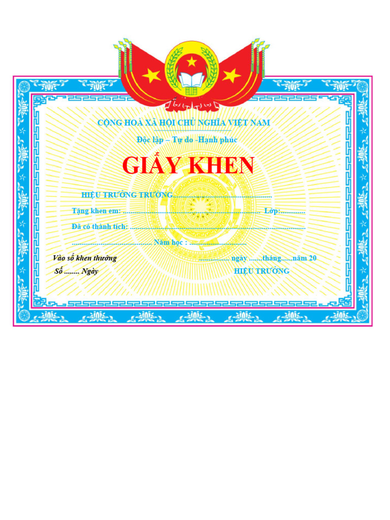 Mẫu giấy khen xếp loại học sinh | PDF