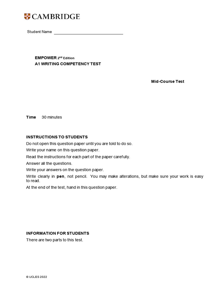 A1 Writing Competency Test Guide | PDF
