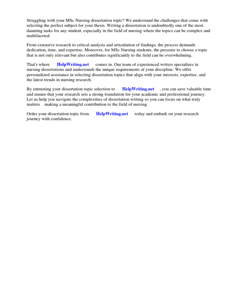 Dissertation Topics For MSC Nursing | PDF | Nursing | Thesis