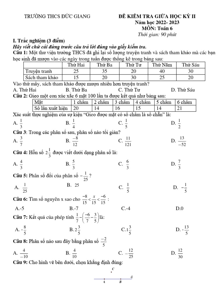 De Giua Hoc Ki 2 Toan 6 Nam 2022 2023 Truong Thcs Duc Giang Ha Noi | PDF