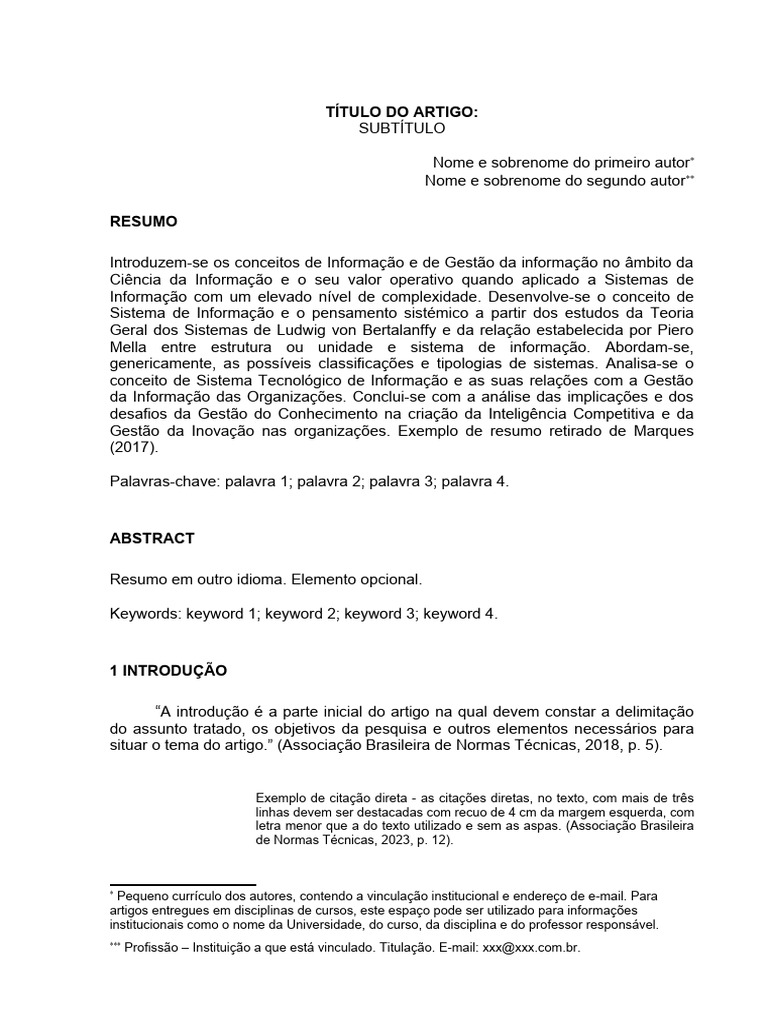 Modelo de Artigo Cientifico - Word - Arial - Atualizado Janeiro 2024 ...