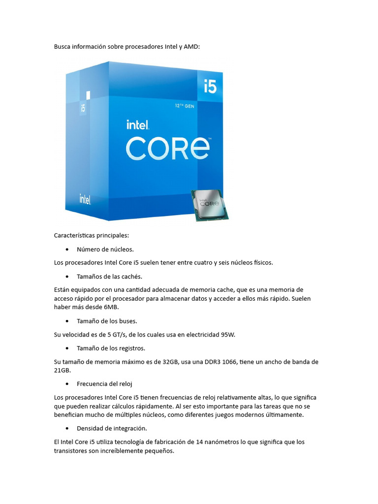 Información procesadores Intel y AMD | PDF | Microprocesador | Procesador Multi Core