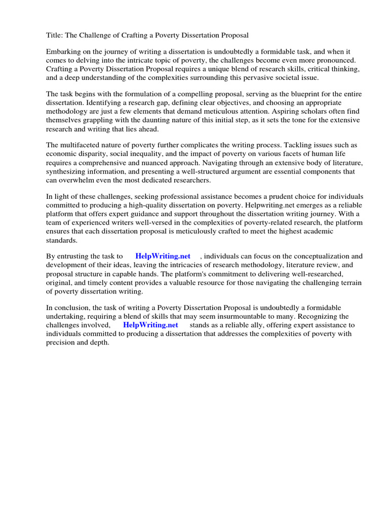 Poverty Dissertation Proposal | PDF