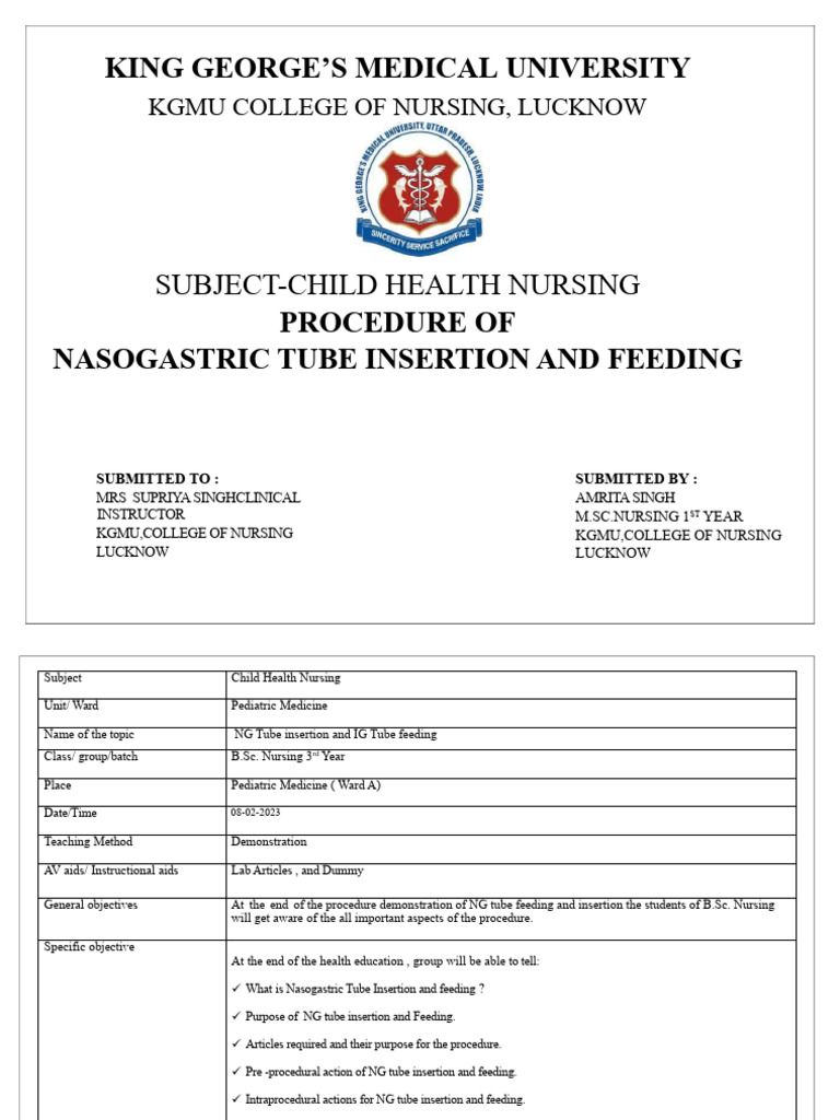 NG Tube Feeding (Procedure Lesson Plan) | PDF | Tablet (Pharmacy ...