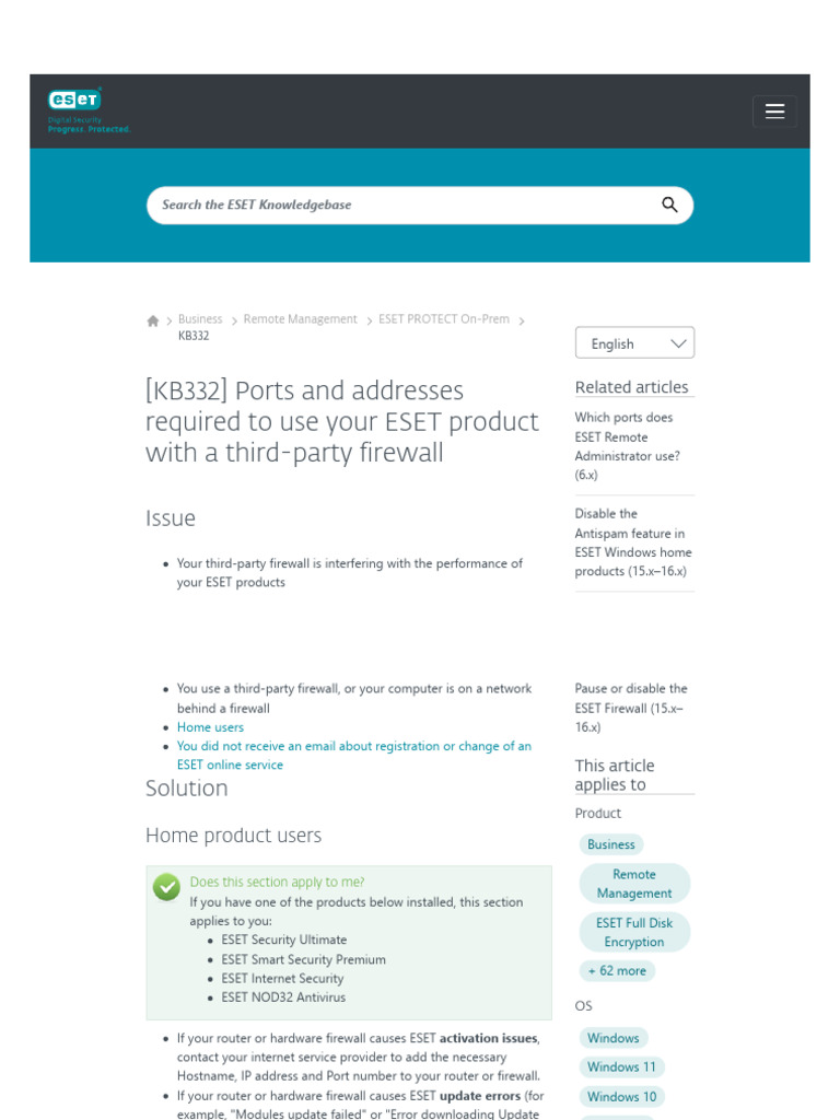 (KB332) Ports and Addresses Required To Use Your ESET Product With A ...