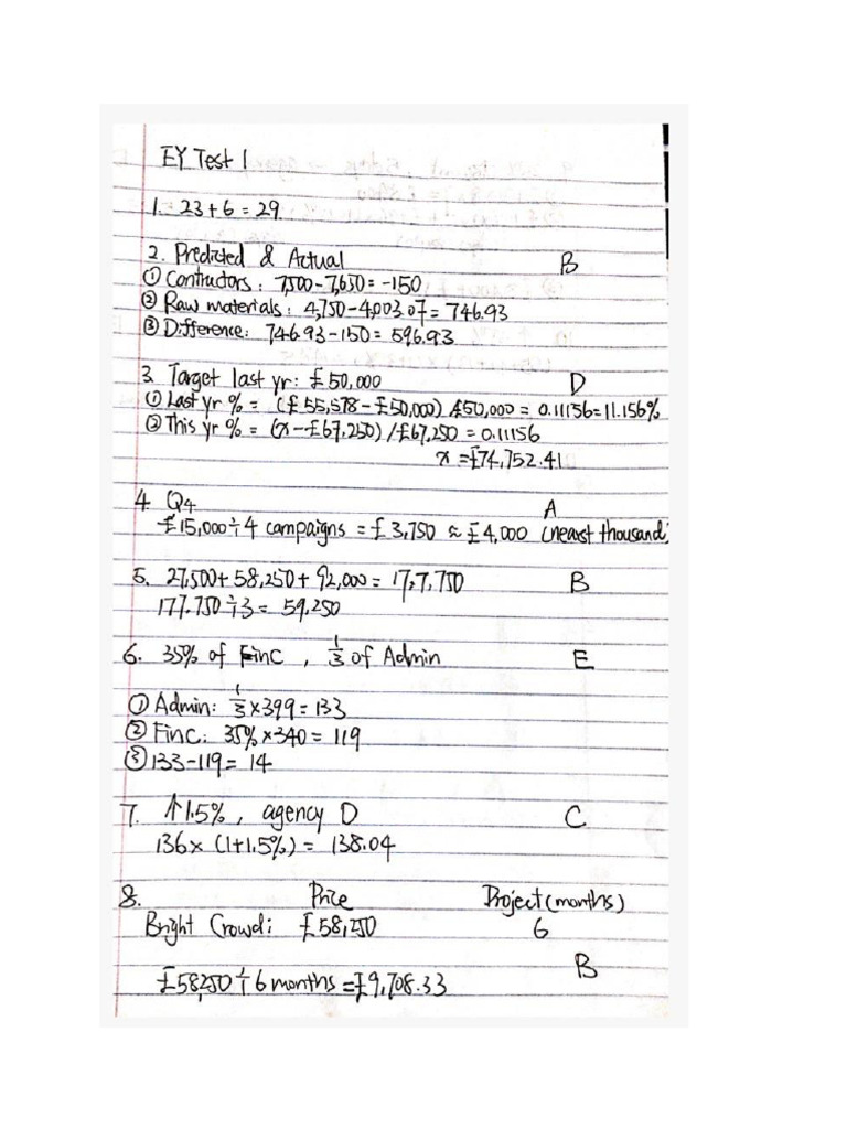 EY 2020 Numerical Assessment Solutions | PDF