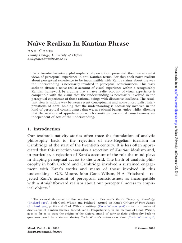 Gomes2016 Naive Realism in Kantian Phrase | PDF | Immanuel Kant ...