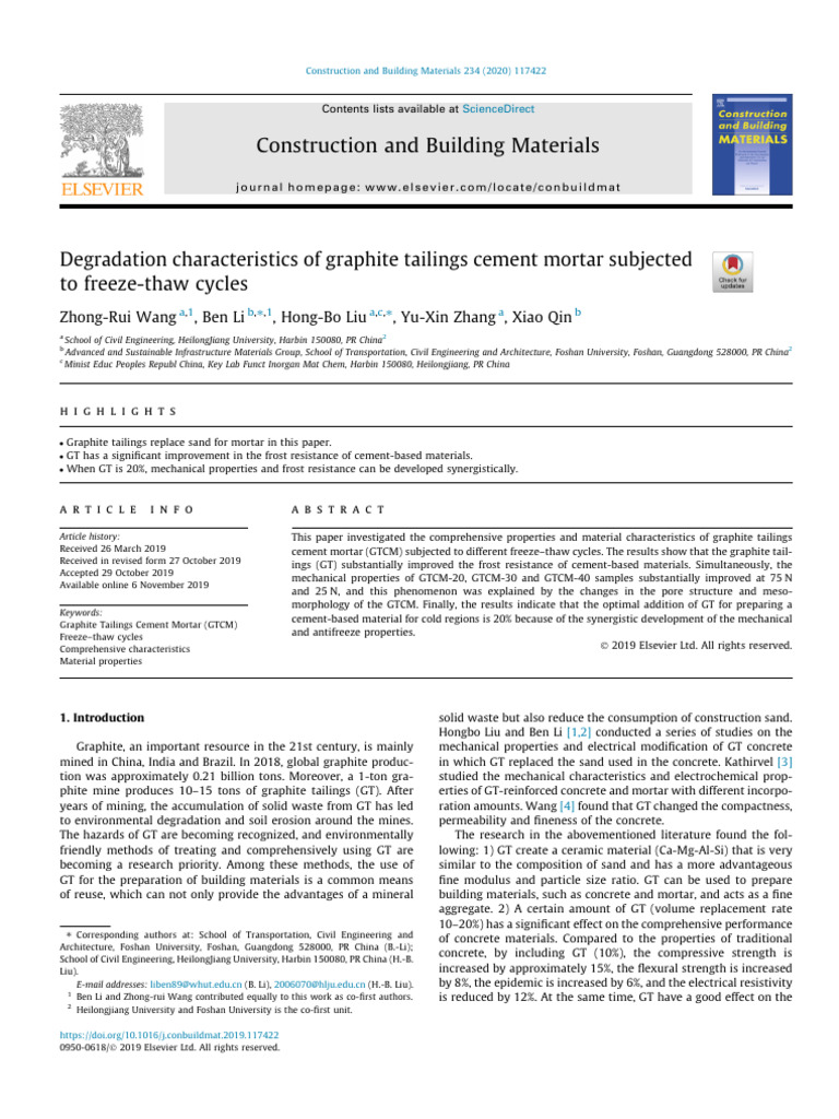 Degradation Characteristics of Graphite Tailings Cement Mortar ...