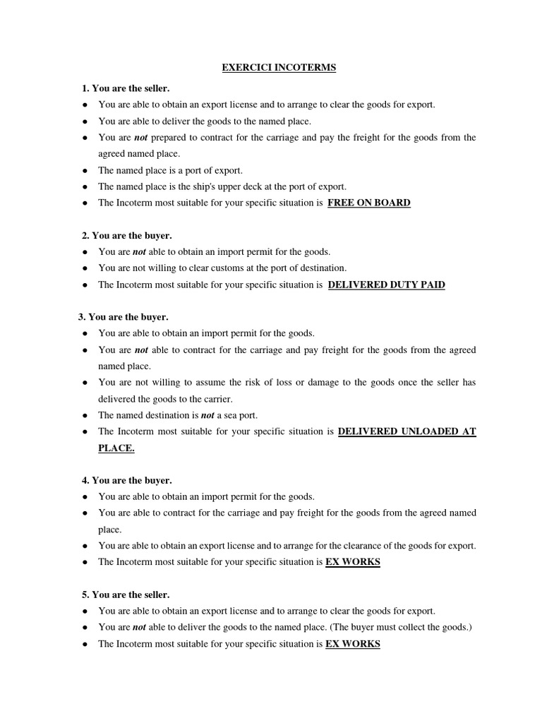 Incoterms Exercice | PDF | Freight Transport | International Business