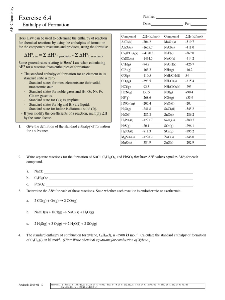 Exercise 6.4 - Enthalpy of Formation | PDF | Ammonia | Chemical Reactions