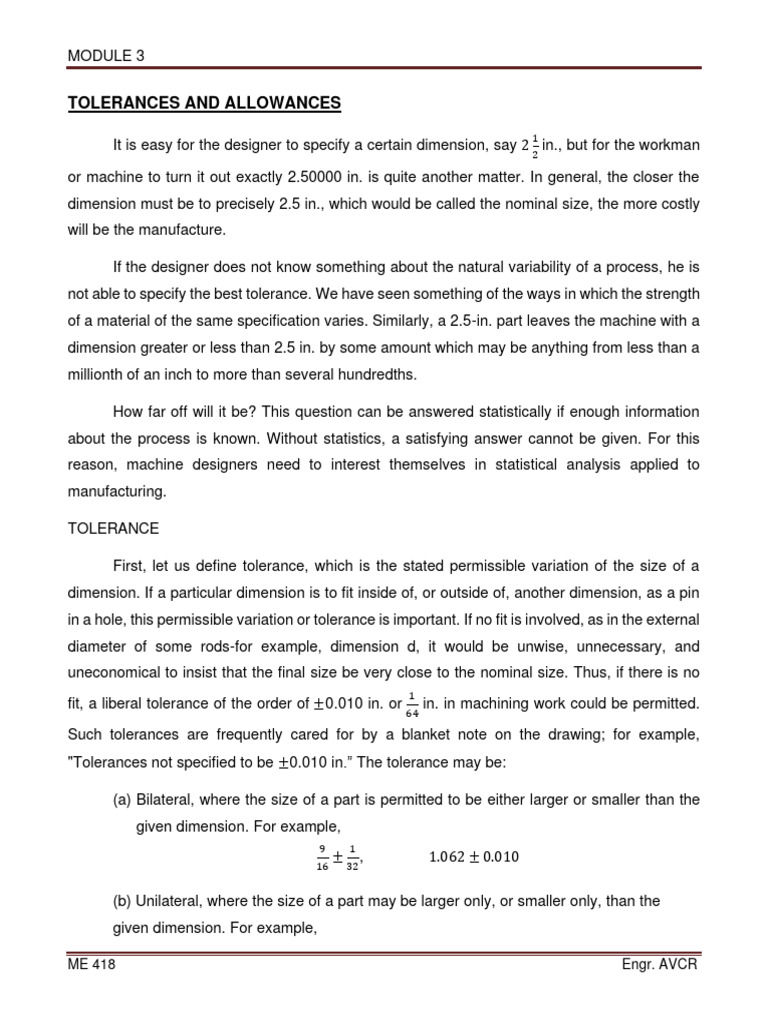 Module 03 - Tolerances and Allowances | PDF | Engineering Tolerance ...