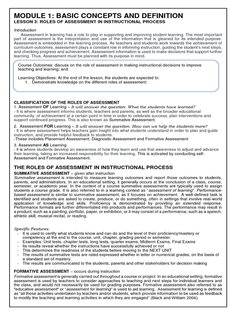 5 Module 1 Lesson 3 Roles of Assessment Edited | PDF | Educational ...