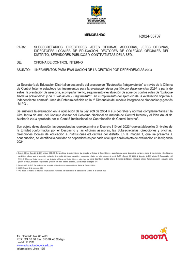 Memo control interno | PDF | Auditoría | Evaluación