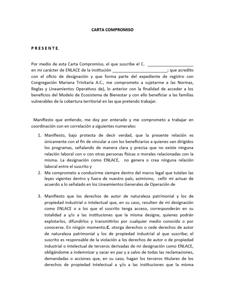 Carta Compromiso de Enlace CMT | PDF | Propiedad | Daños y perjuicios