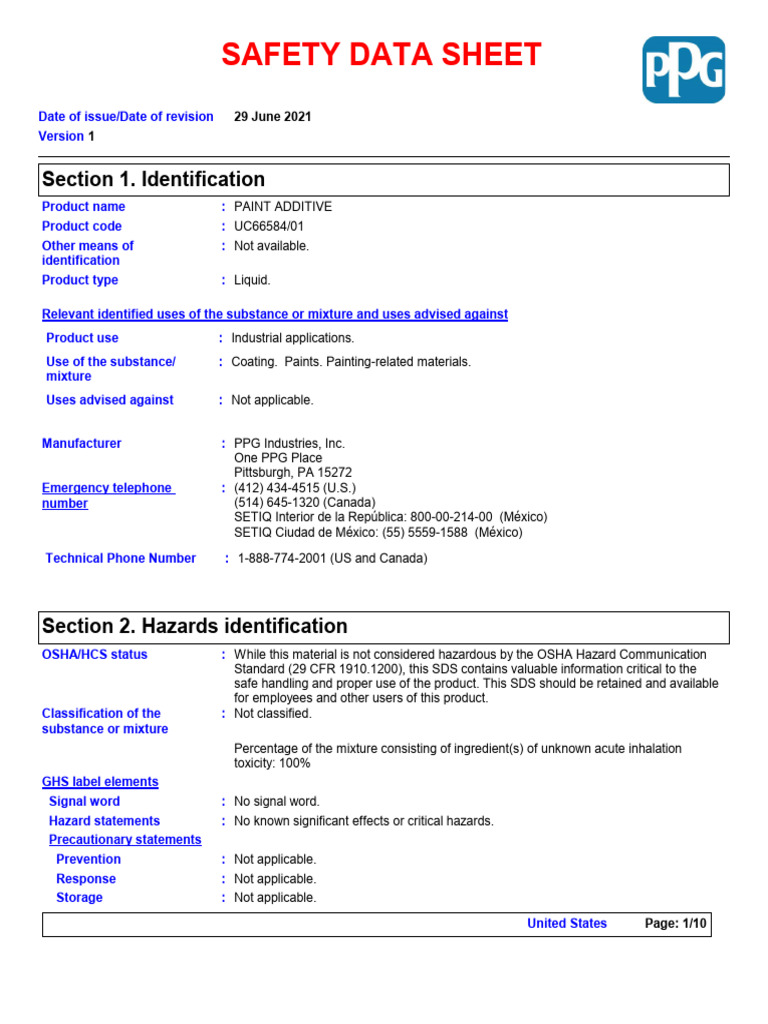 PPG Sds | PDF | Toxicity | Formaldehyde PPG Sds | PDF | Toxicity | Formaldehyde