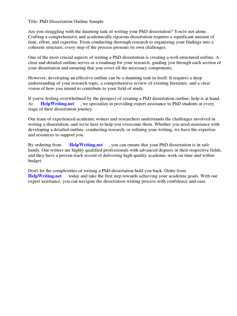 PHD Dissertation Outline Sample | PDF | Thesis | Thought