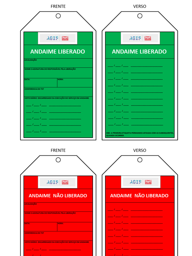 Placa de Andaime Liberado e Andaime Não Liberado | PDF