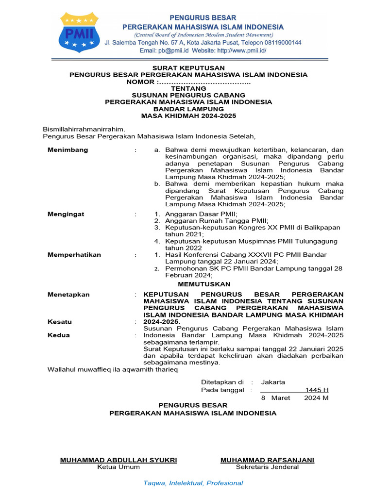 SK Susunan Pengurus PMII 2024-2025 | PDF | Ilmu Sosial | Agama ...