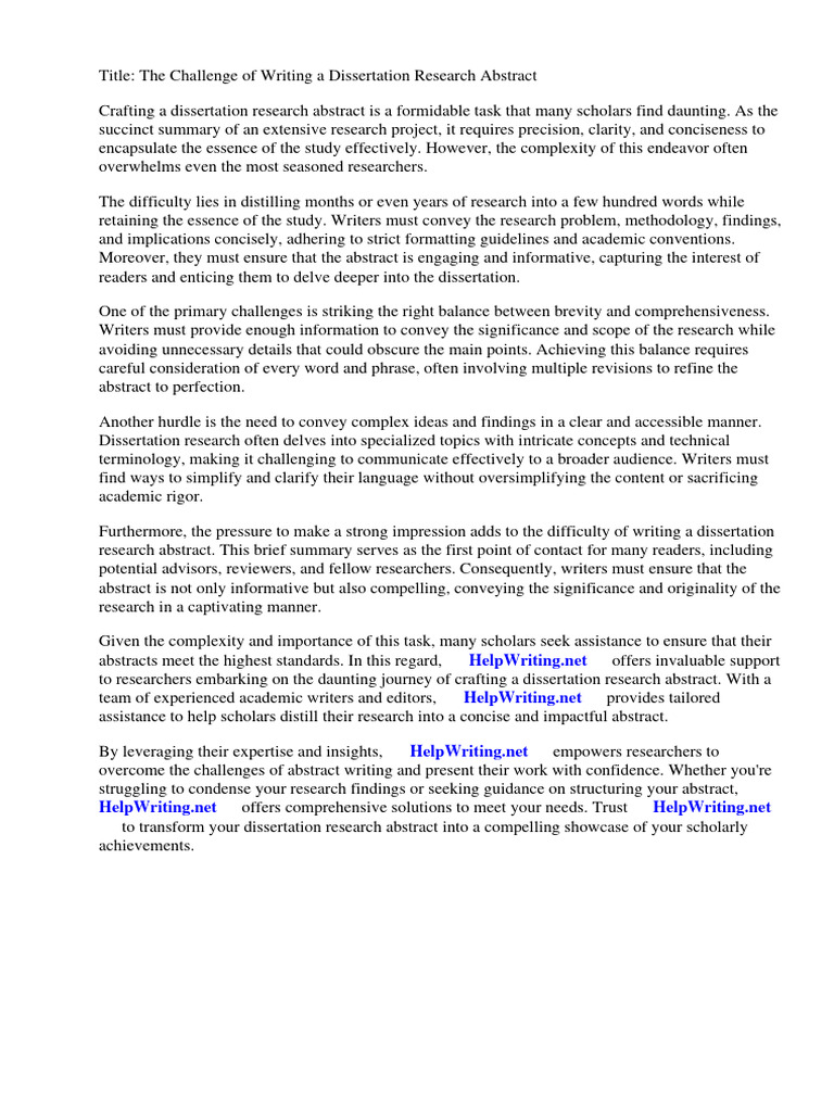 Dissertation Research Abstract | PDF | Thesis | Essays