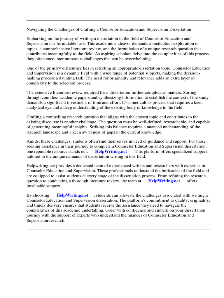 Counselor Education and Supervision Dissertation Topics | PDF | School ...