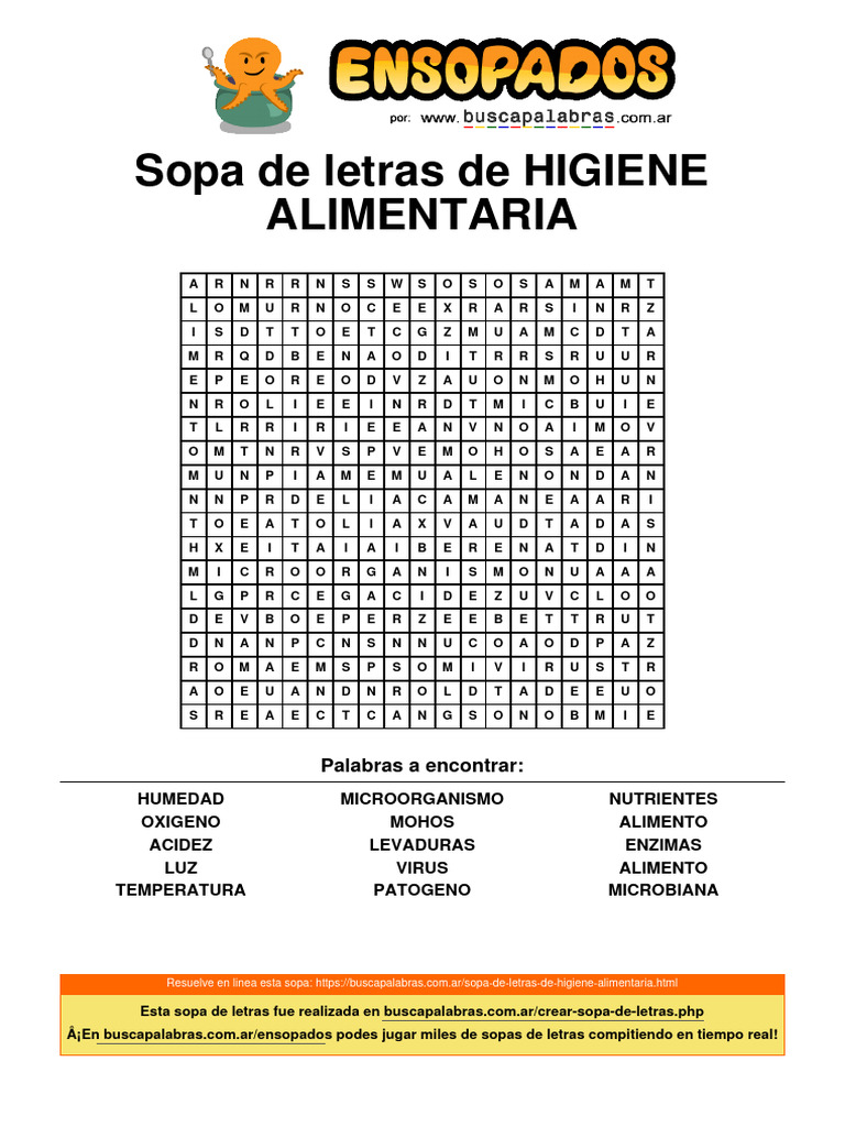 Sopa de Letras de Higiene Alimentaria | PDF | Ciencias de la vida ...