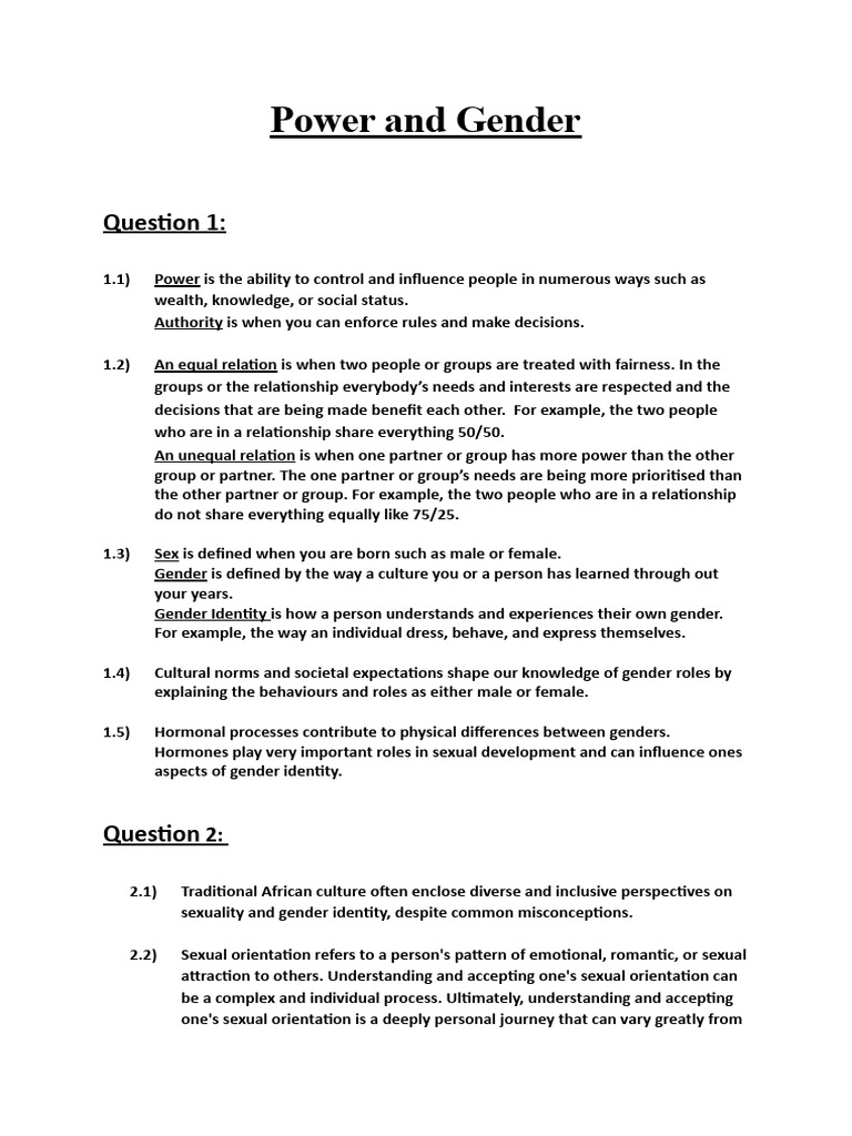 Power and Gender | PDF | Sexual Orientation | Gender Studies