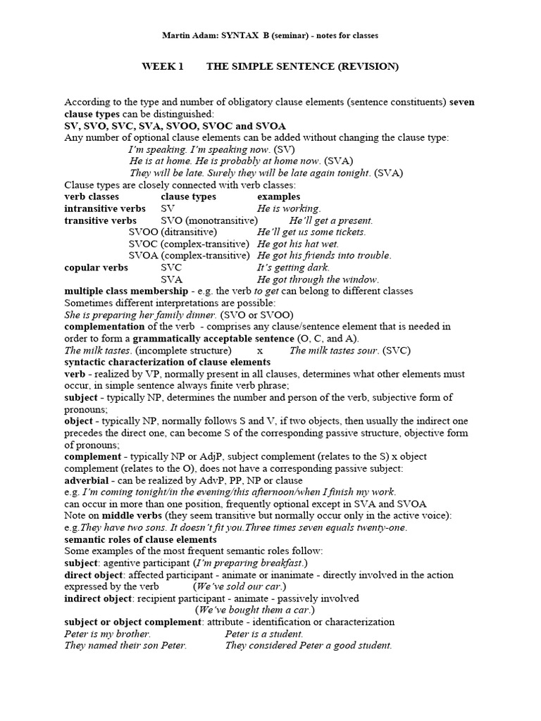 WEEK 1 Revision Simple Sentence | PDF | Clause | Verb