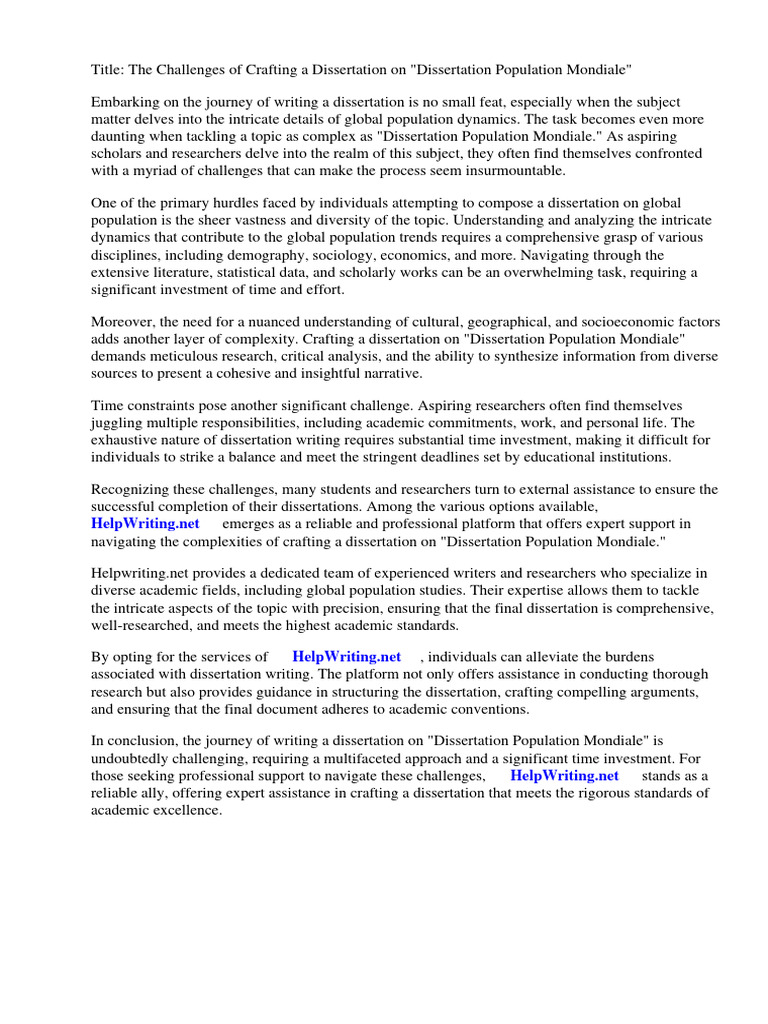 Dissertation Population Mondiale | PDF | World Population | Population