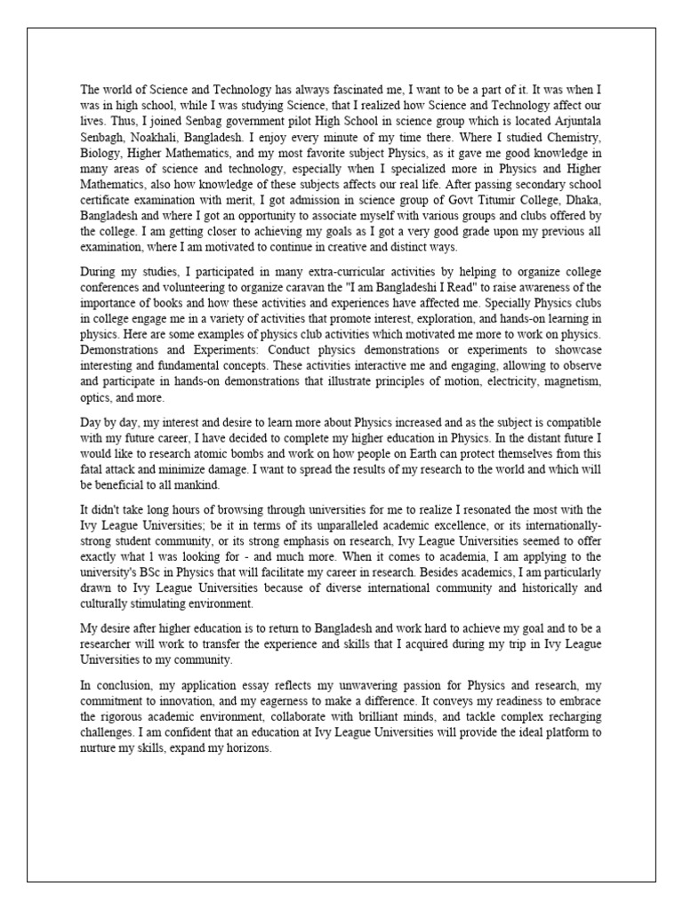 Essay For Hasan | PDF | Physics | Science