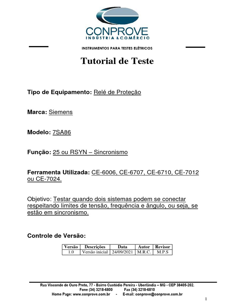 Tutorial Teste Rele Siemens 7SA86 SIPROTEC 5 Sincronismo CTC | PDF ...
