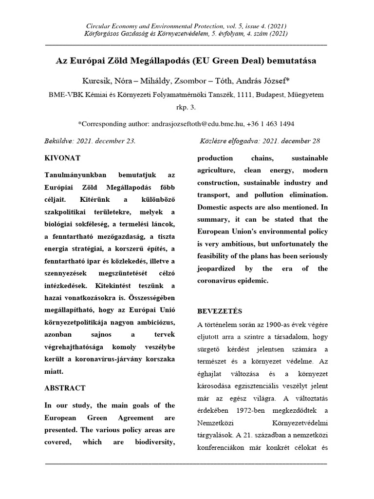 EuropaiZoldMegallapodas CEEP 2021 Cikk 01 | PDF