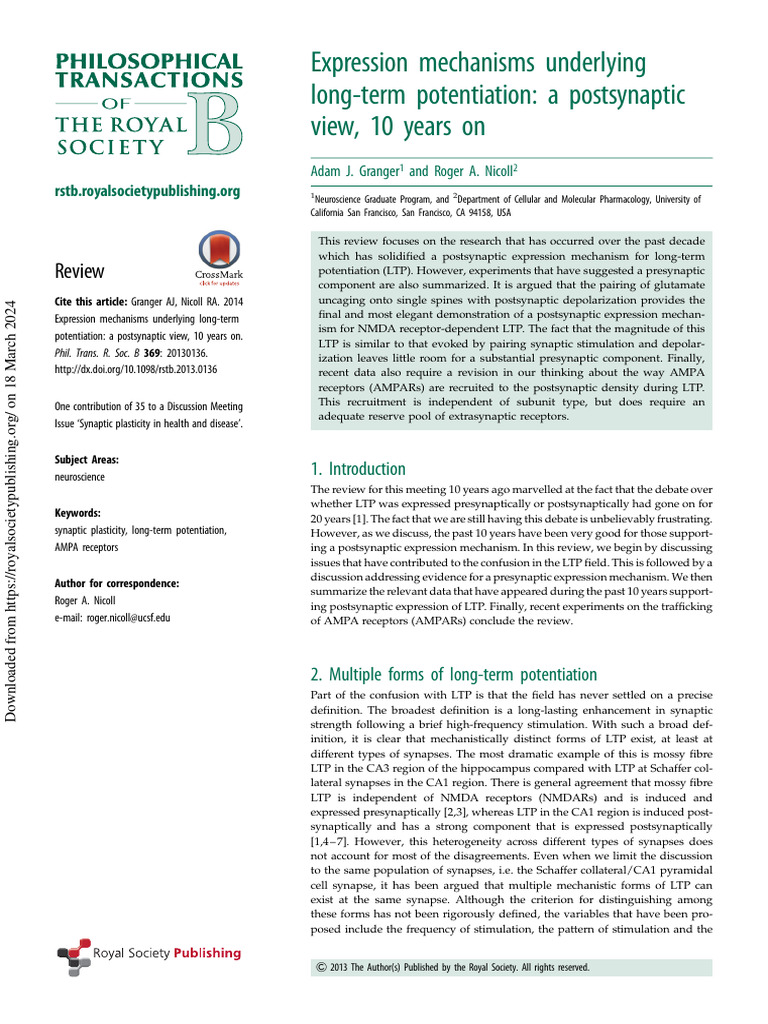 Granger Et Al 2014 Expression Mechanisms Underlying Long Term ...