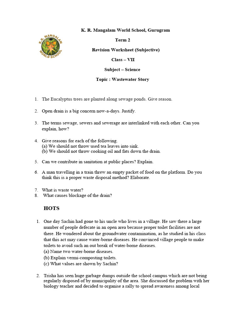 Wastewater Story Revision for Class 7 | PDF | Sewage Treatment | Fresh ...
