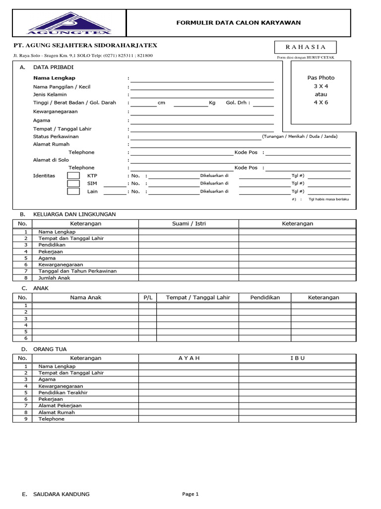 04 - FORMULIR DATA CALON KARYAWAN Terbaru 2023 (Hal 1-6) NEW | PDF