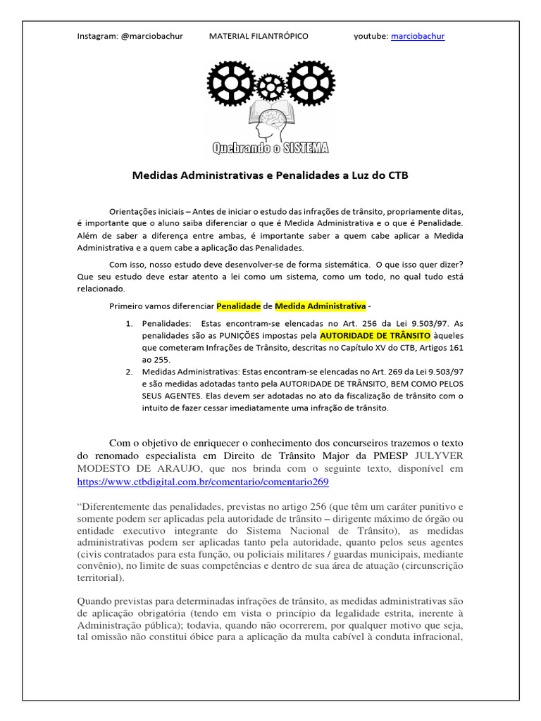 Márcio Bachur - Medidas Administrativas e Penalidades A Luz Do CTB | PDF | Tráfego