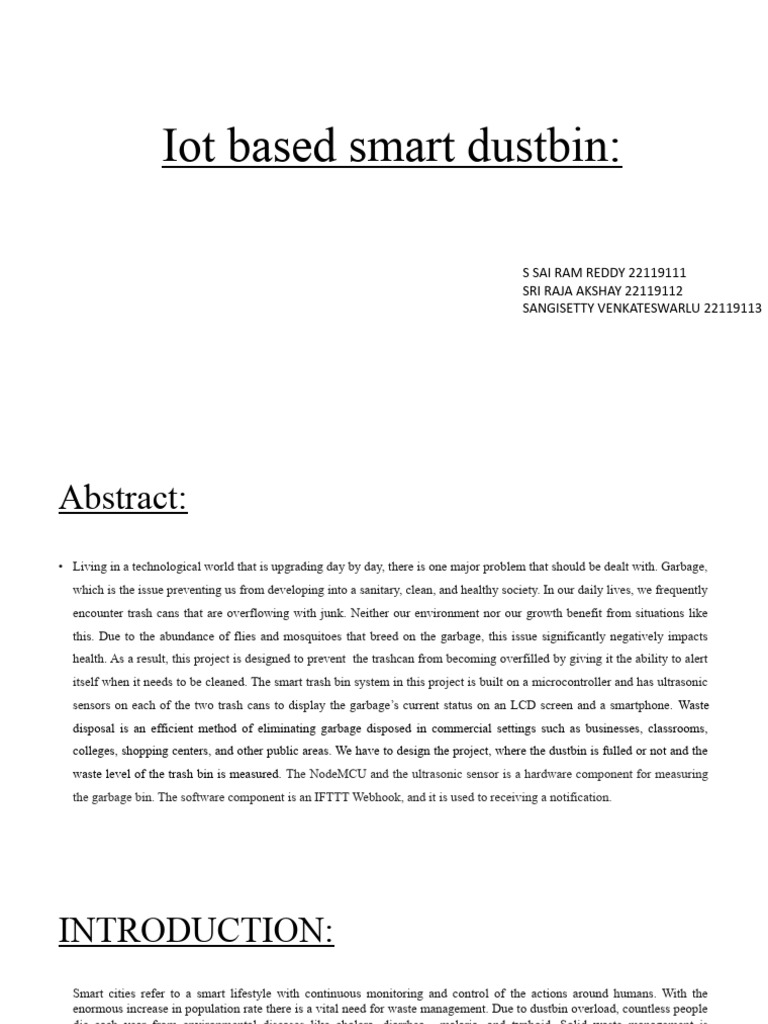 Iot Based Smart Dustbin | PDF | Internet Of Things | Ultrasound