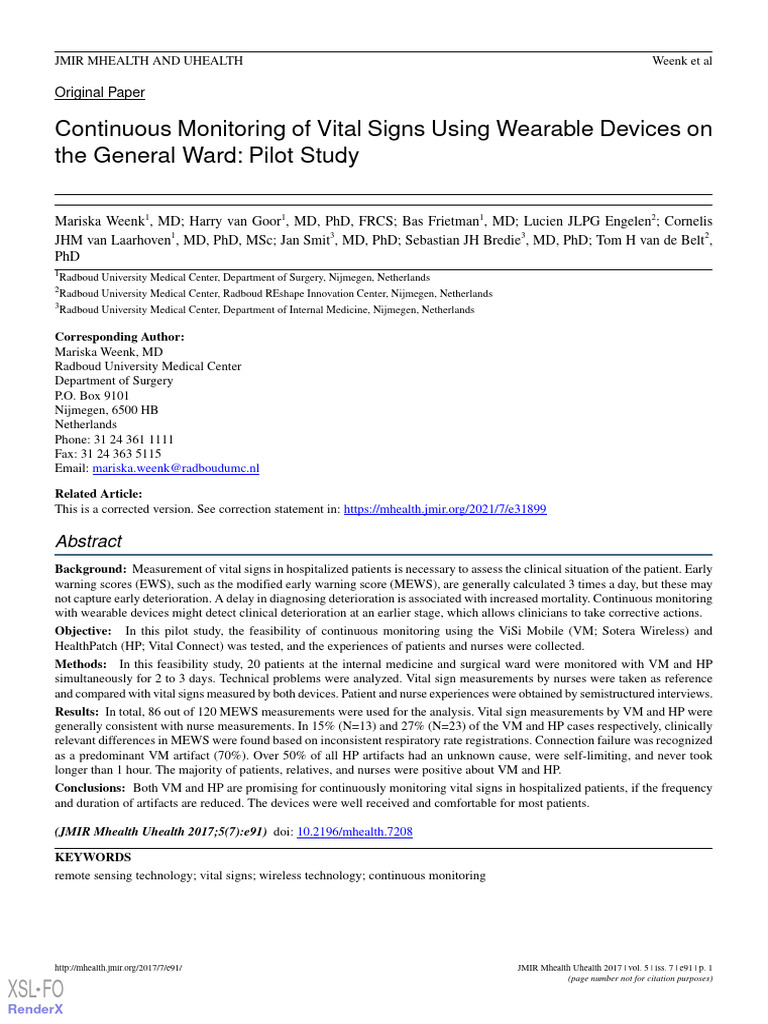 Continuous Monitoring of Vital Signs Using Wearable Devices On The ...