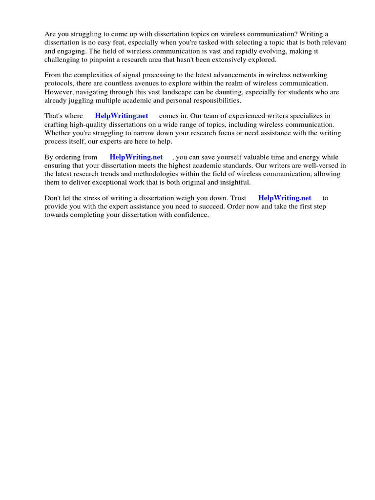 Dissertation Topics On Wireless Communication | PDF | Wireless Network | Communication