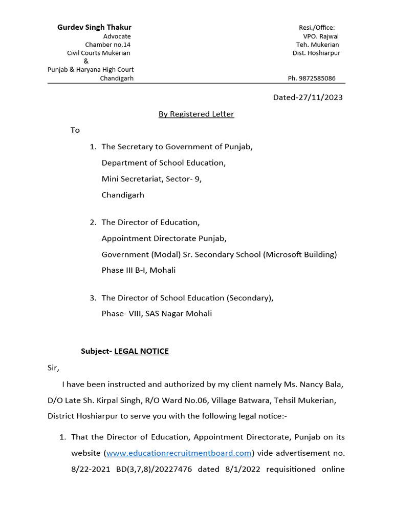 Notice Education Appointment | PDF | Punjab | Justice